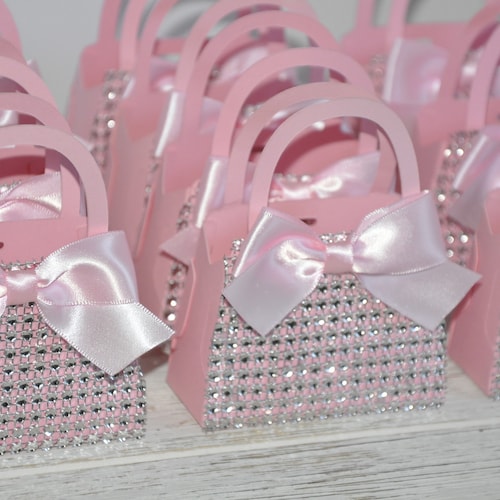 Rose Gold Bling Diamond Mini Purse Favors With Bows for Baby - Etsy