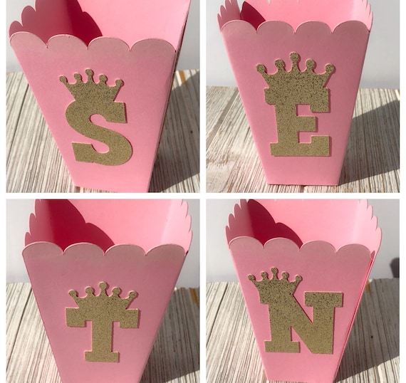 Pink Gold Princess Crown Personalized Initial Popcorn Favor | Etsy