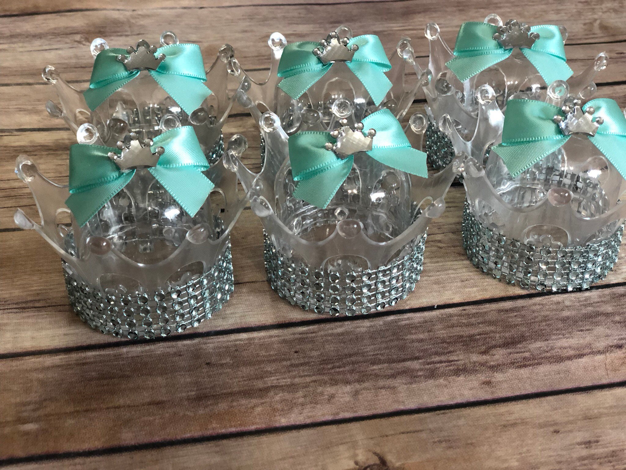 Teal Blue Crown Favor Containers Princess Prince Bling for - Etsy