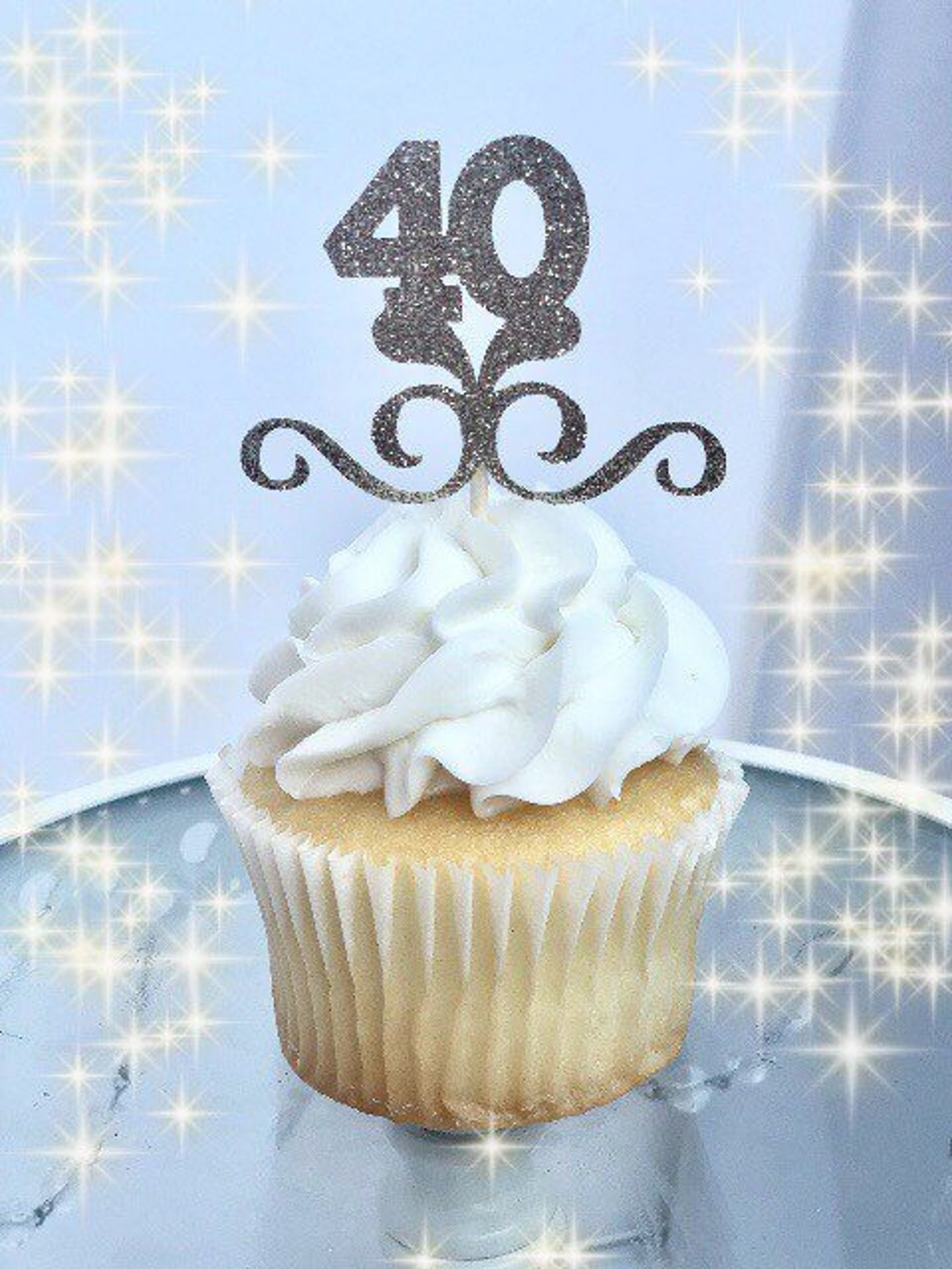 40th Cupcake Toppers for Birthday or Anniversary Champagne Gold Forty ...