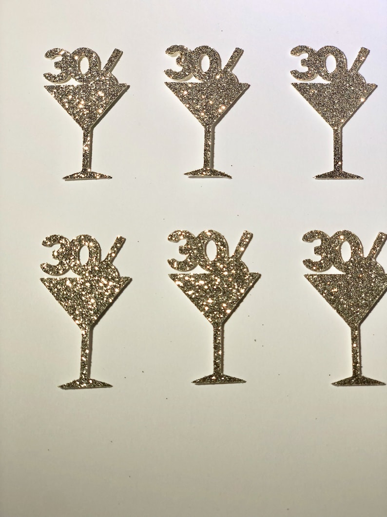 30th Birthday Confetti Gold Glitter Number 30 on Martini Glass Drink ...
