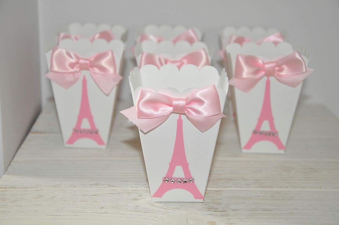 Eiffel Tower Popcorn or Candy Favor Box Pink & White W/ Bling - Etsy