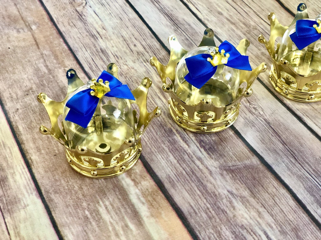 Royal Prince Crown Favor Containers Gold & Blue for Candy Baby Showers ...