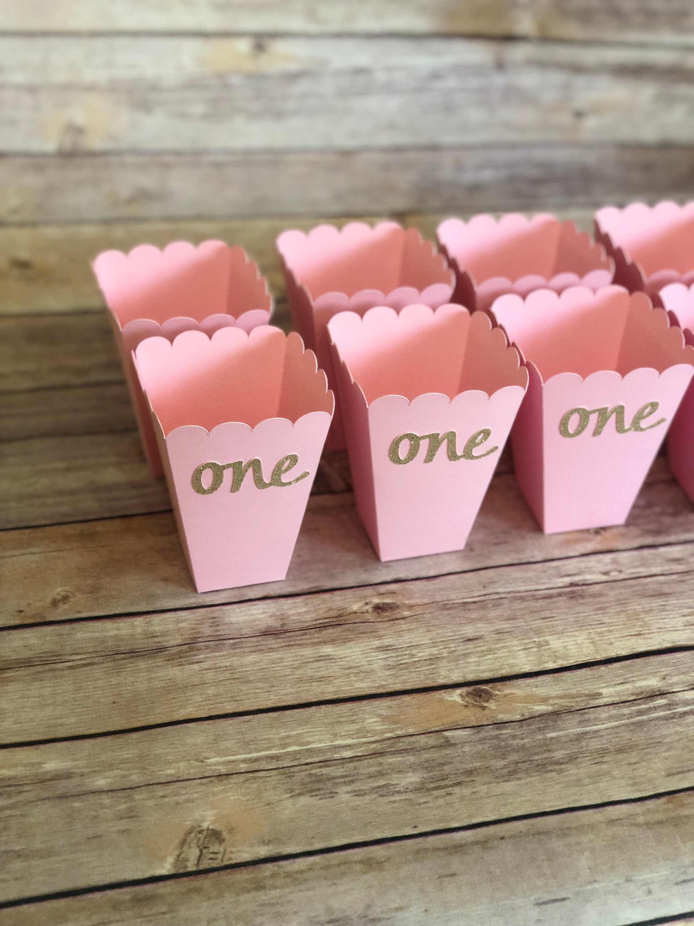 First Birthday Party Popcorn Favor Box Pink and Gold Glitter | Etsy