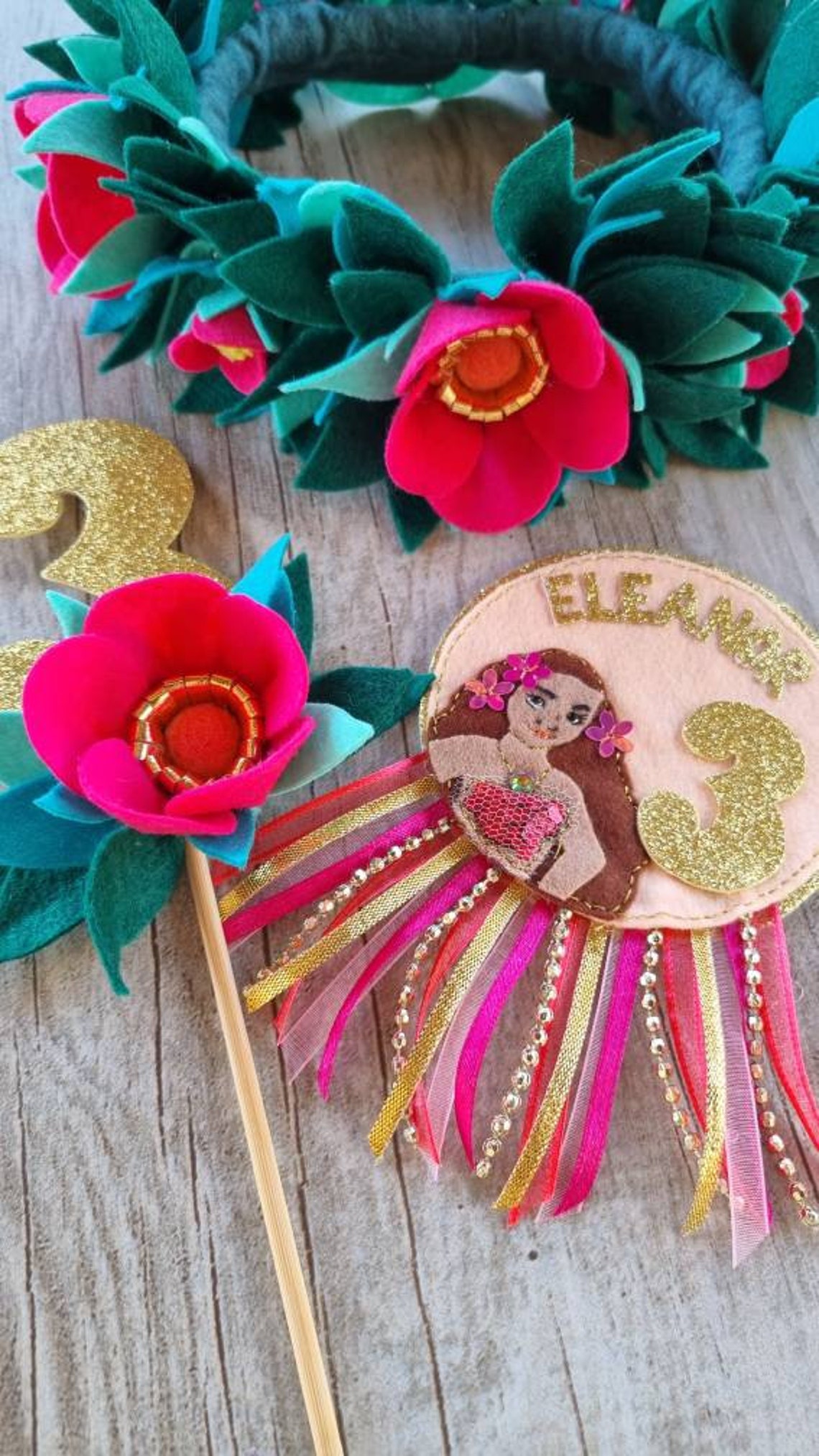 MOANA Full Head Felt Flower Crown/ Birthday Decoration/ Moana Disney ...