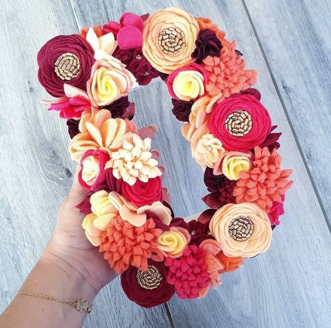 Letter Monogram 9"/ Sunset / Nursery Decor / Felt Flower Wall Decor ...