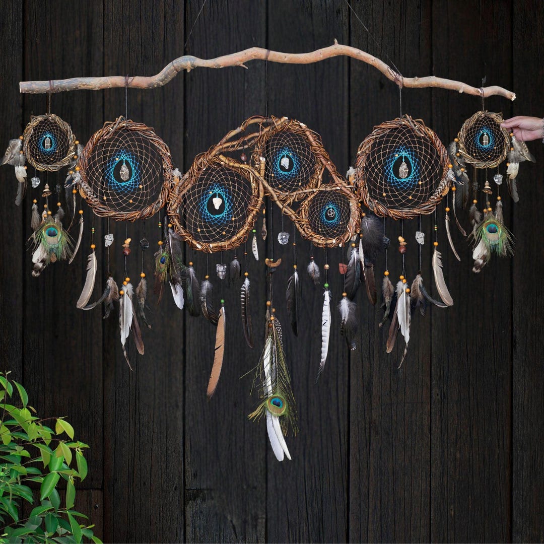 Shamanic Dreamcatcher 19 Healing Crystals & Peacock Feathers – Handmade ...