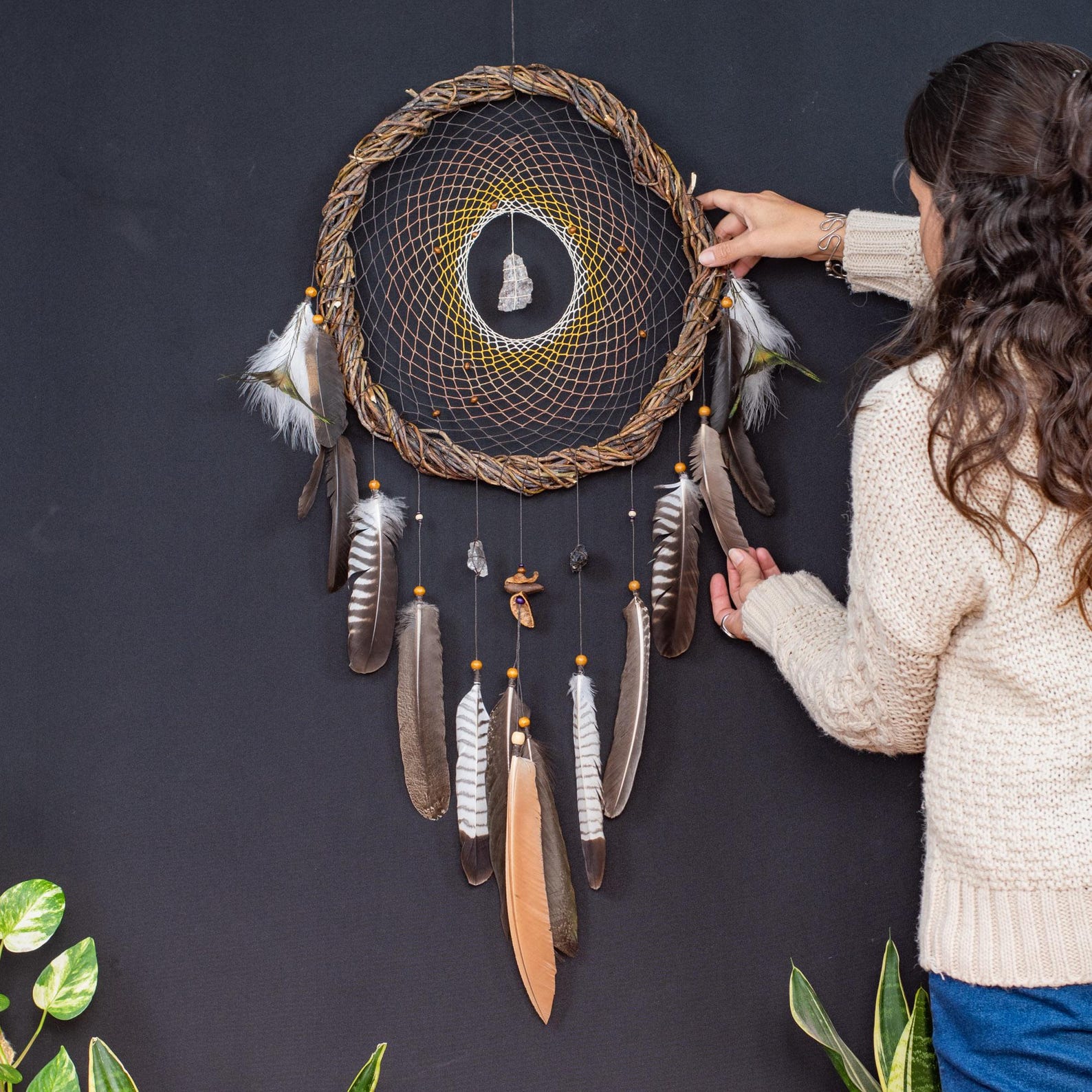 Healing Crystal Dreamcatcher: Natural Willow, Eco Feathers, Choose Your ...
