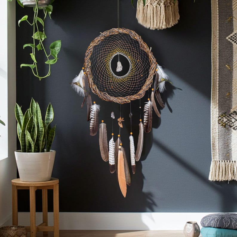 Healing Crystal Dreamcatcher: Natural Willow, Eco Feathers, Choose Your ...