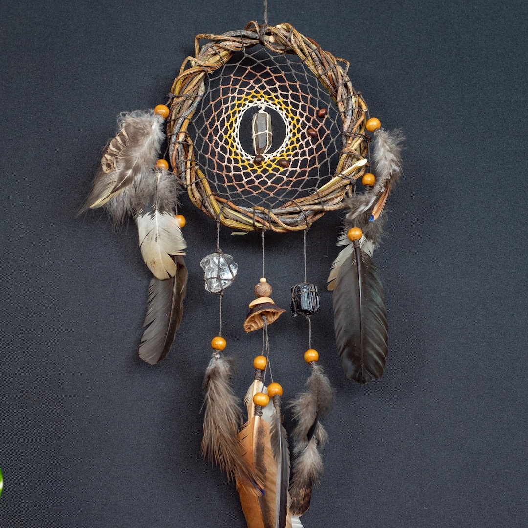 Protection Stones Dream Catcher Shamanic Wheel, Natural Healing Wall ...