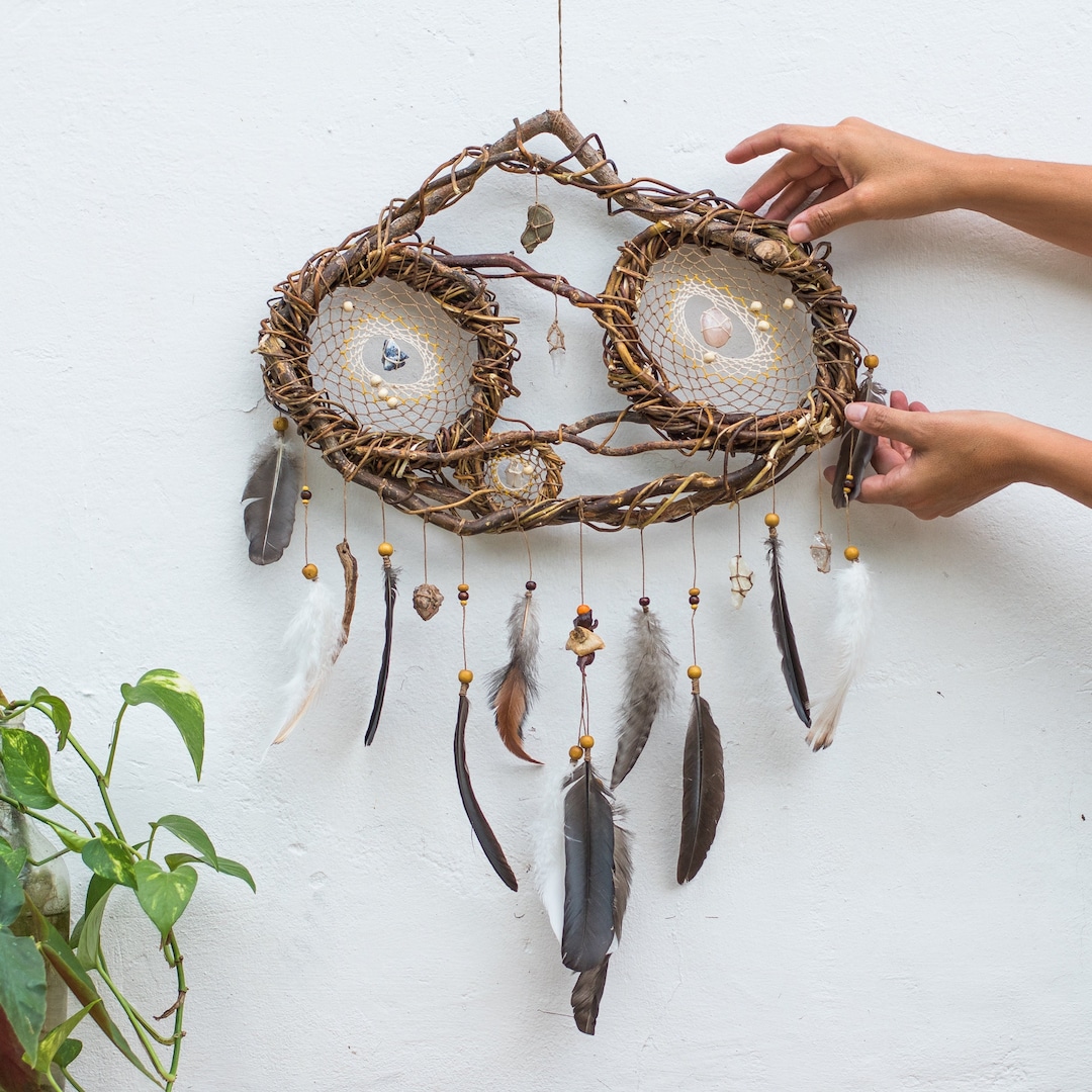 Wooden Dream Catcher Wood With Healing Protection Crystals, Earthy Room ...