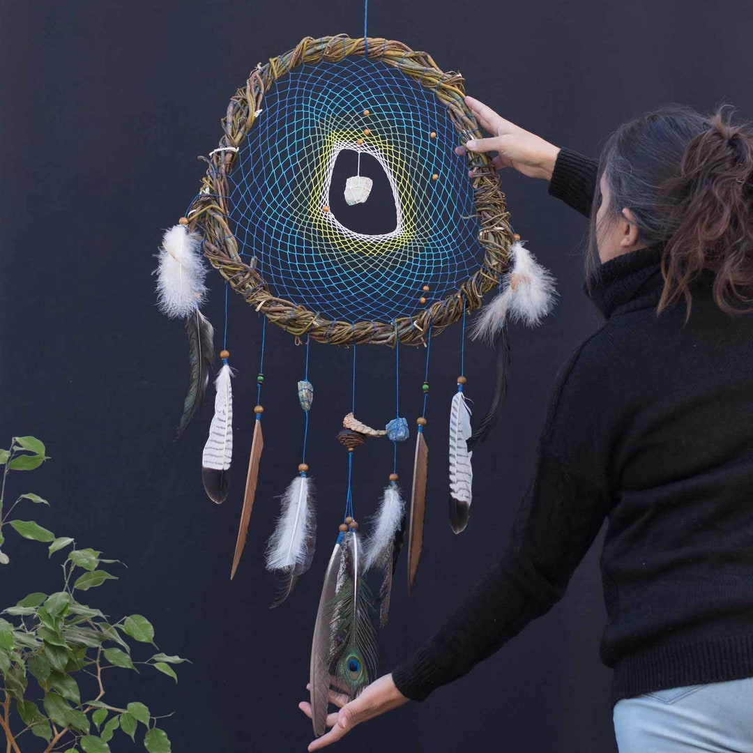 Wood Dreamcatcher Natural Stones Wall Hanging Large Made From Natural ...