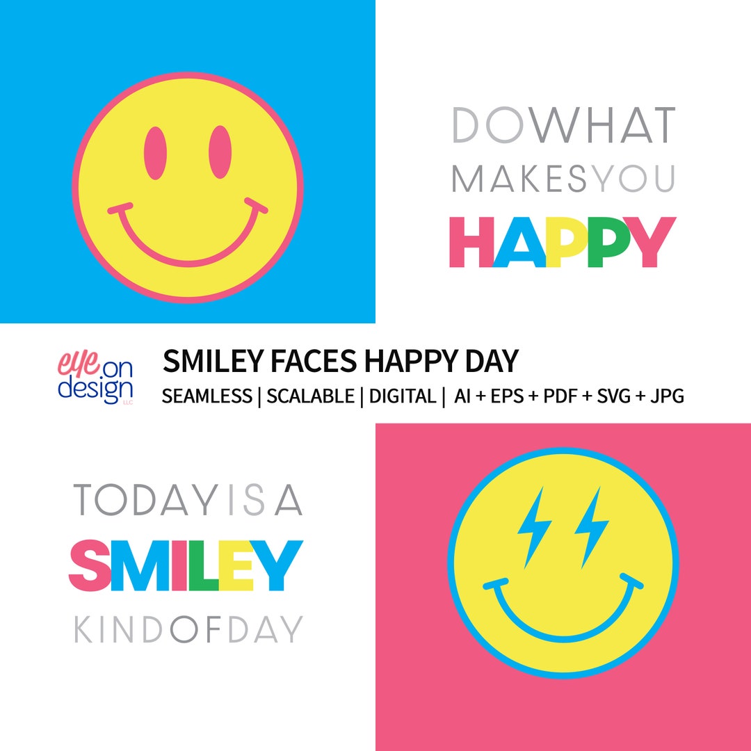 Smiley Faces Happy Day Preppy Artwork Aesthetic Phrases Set of 4 ...