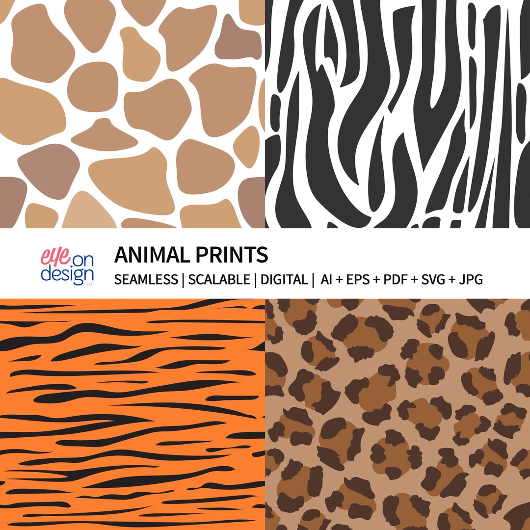 Animal Prints Giraffe Zebra Tiger Leopard | Seamless Pattern | Set of 4 ...