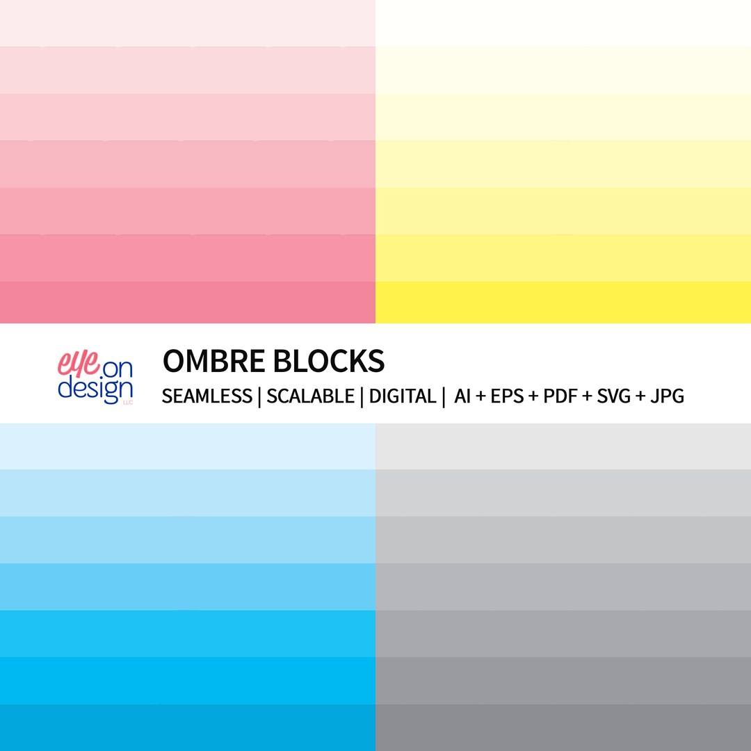 Monochromatic Ombre Pink Yellow Blue Gray Seamless Pattern Set of 4 ...