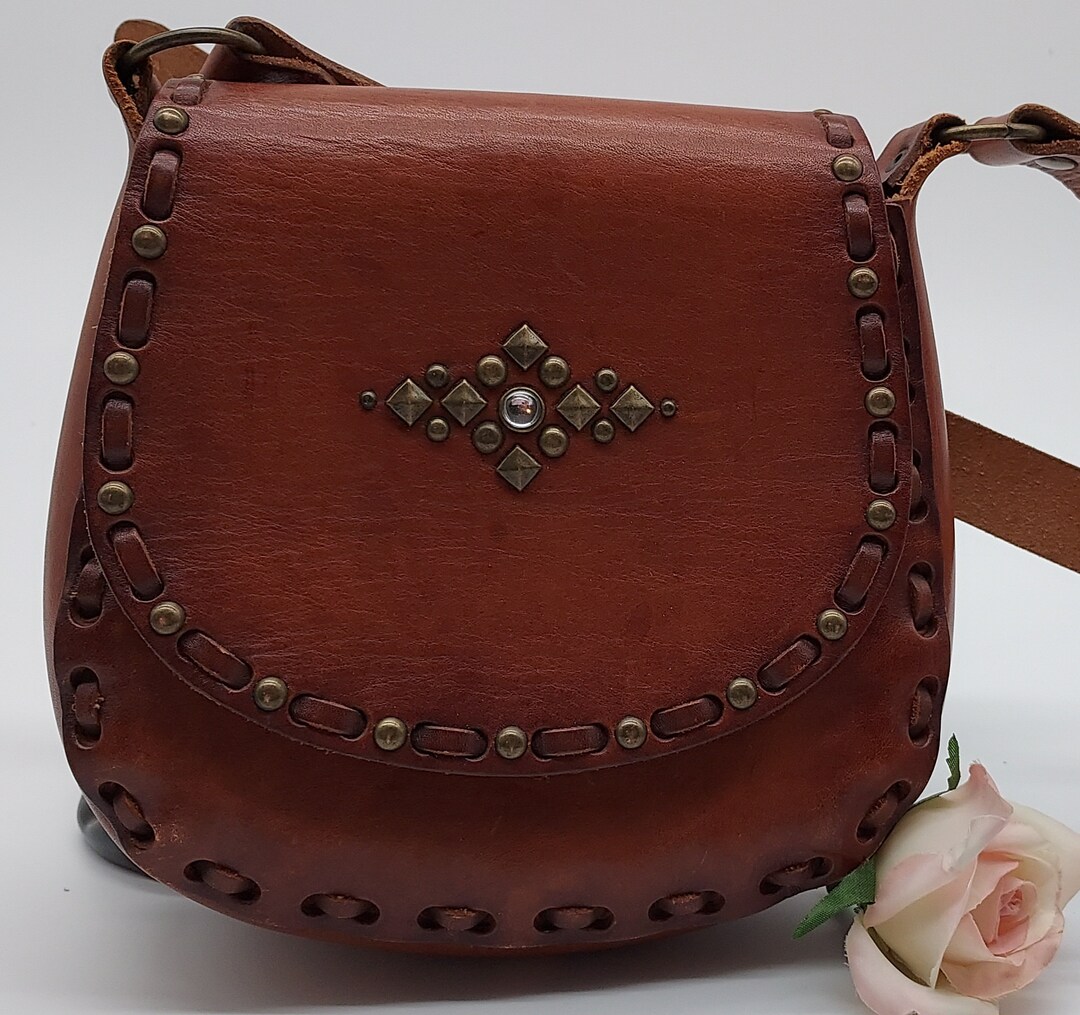STUDDED LEATHER PURSE, Vintage Leather Bag, Hippie Purse, Western ...