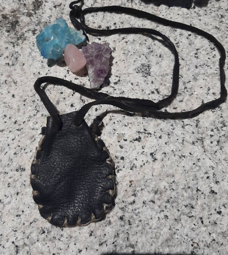 LEATHER MOJO BAG Black Leather Tobacco Pouch Native American - Etsy