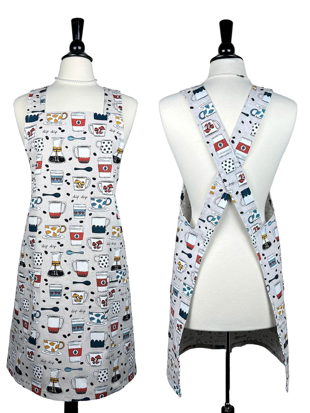 One Size Personalized Cute Canvas Cross Back Apron for Women Gift for ...