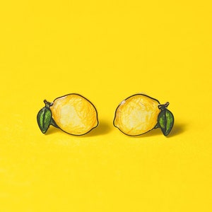 Lemon Stud Earrings / Lemon Fruit Earrings / Yellow Citrus Summer Earrings - Etsy