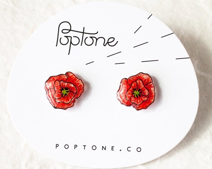 Red Poppy Earrings, Poppies, Poppy Jewelry, Red Flower Stud Earrings ...