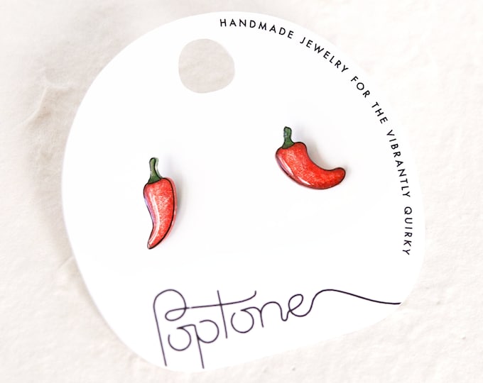 Chili Pepper Stud Earrings / Ret Hot Pepper / Hot Chili Food Jewelry - Etsy