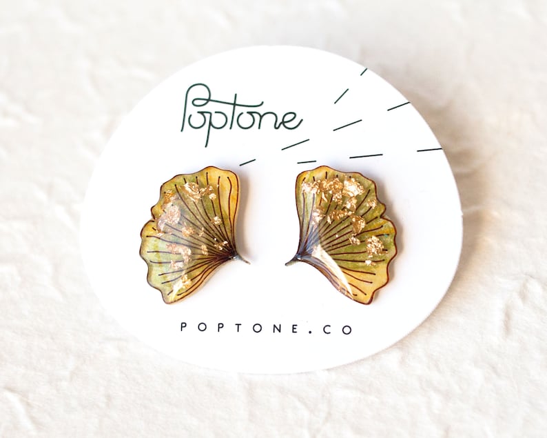 Ginkgo Leaf Earrings With Gold Leaf / Ginkgo Biloba Statement Earrings ...
