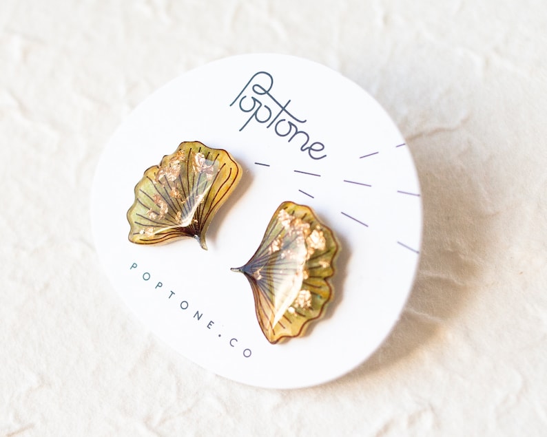 Ginkgo Leaf Earrings With Gold Leaf / Ginkgo Biloba Statement Earrings ...
