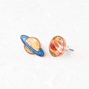 Jupiter and Saturn Planet Earrings, Galaxy Earrings, Science Stud ...