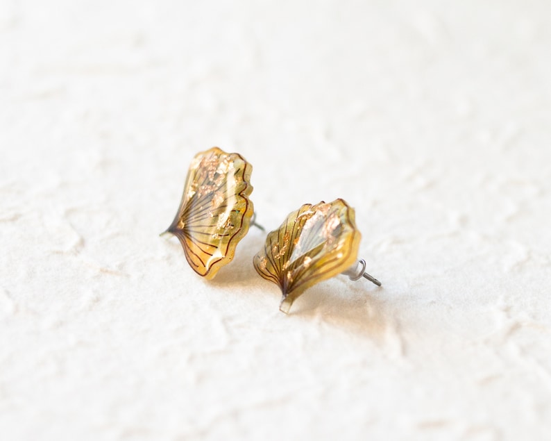 Ginkgo Leaf Earrings With Gold Leaf / Ginkgo Biloba Statement Earrings ...