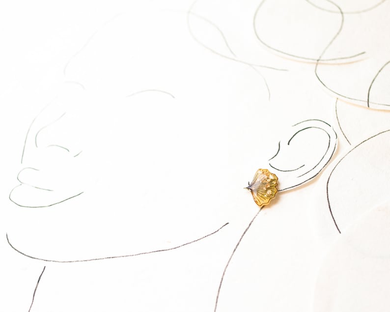 Ginkgo Leaf Earrings With Gold Leaf / Ginkgo Biloba Statement Earrings ...