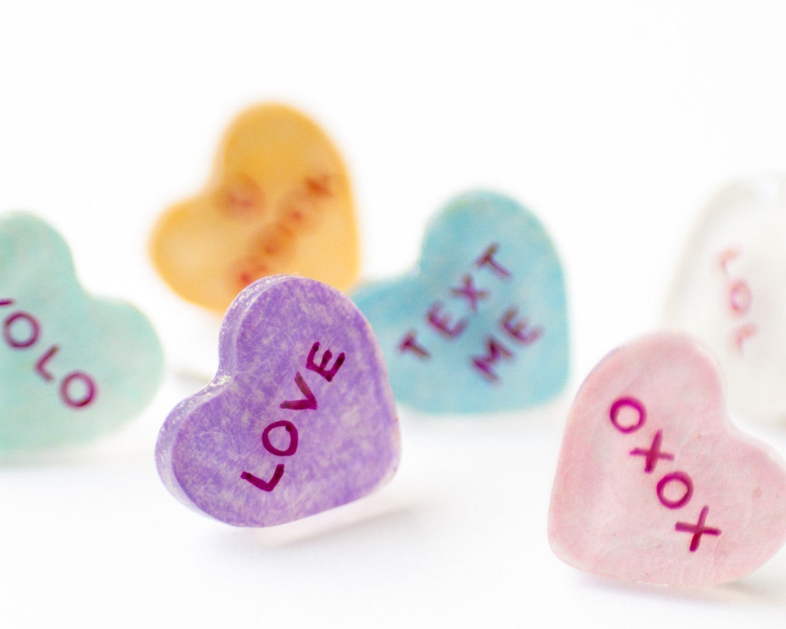 Candy Heart Valentine Earrings, YOLO + Text Me, Valentines Gift for Her ...