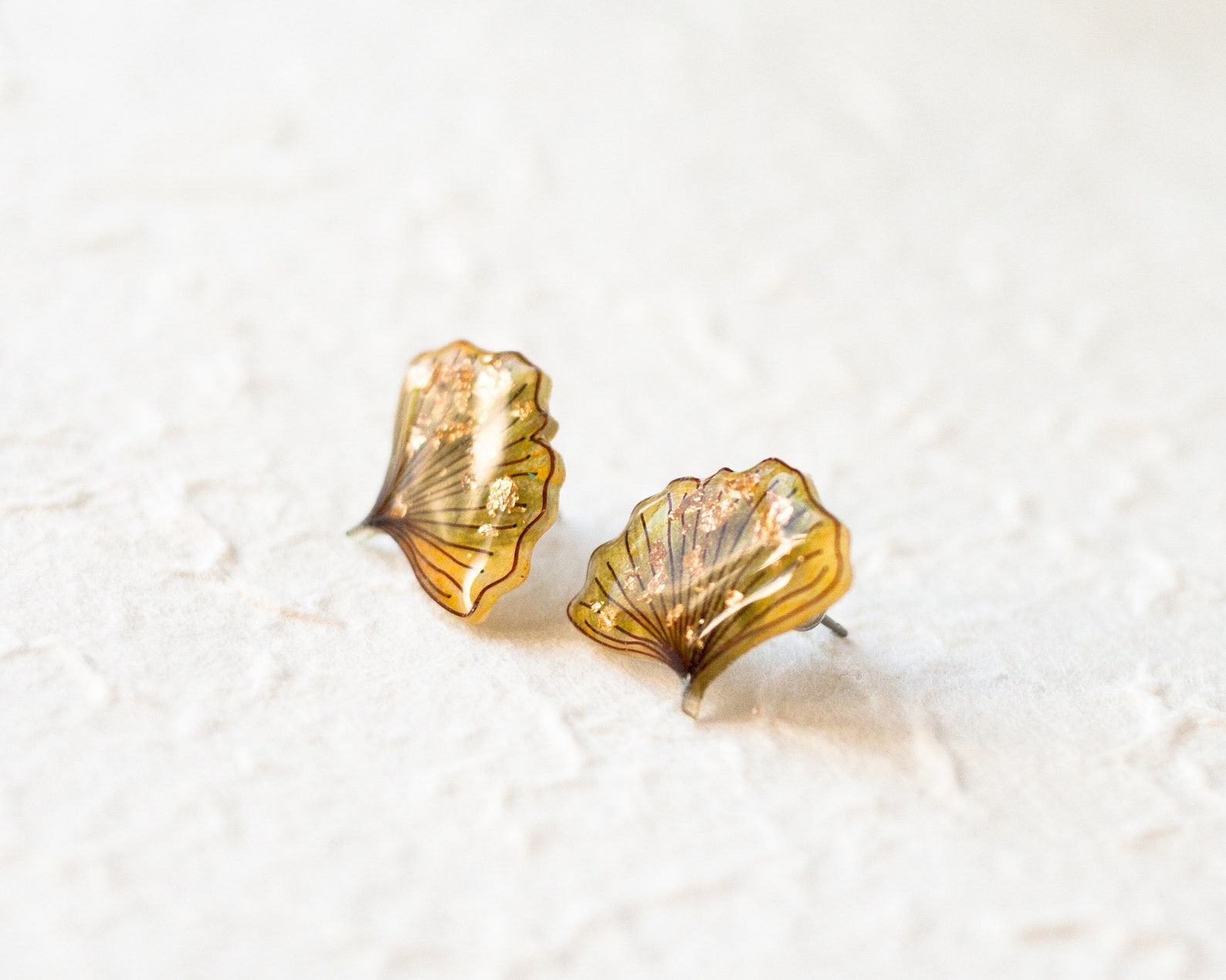 Ginkgo Leaf Earrings With Gold Leaf / Ginkgo Biloba Statement Earrings ...