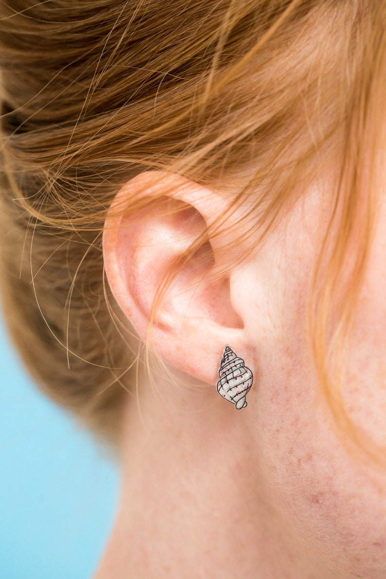 Seashell Earrings asymmetrical shell studs beach jewelry | Etsy