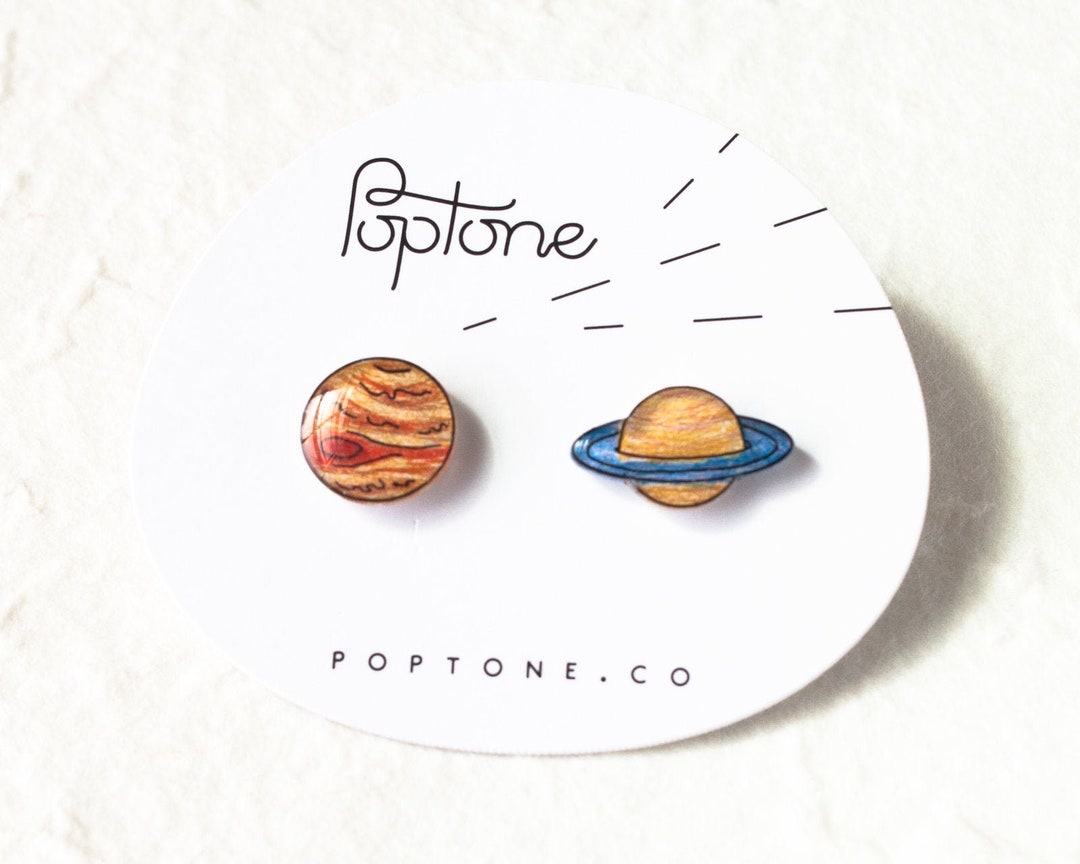 Jupiter and Saturn Planet Earrings, Galaxy Earrings, Science Stud ...