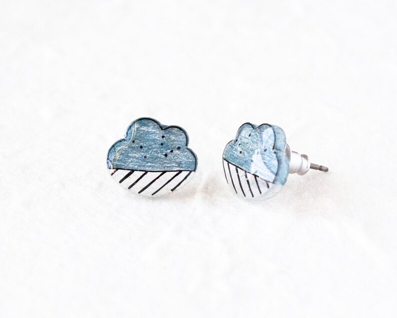 Rain Cloud Stud Earrings / Cloud Jewelry / Blue Raincloud - Etsy