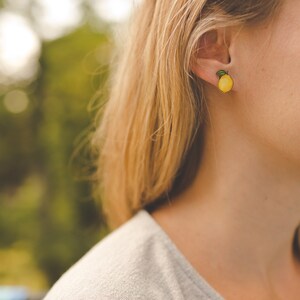 Lemon Stud Earrings / Lemon Fruit Earrings / Yellow Citrus Summer Earrings - Etsy