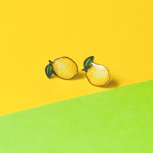 Lemon Stud Earrings / Lemon Fruit Earrings / Yellow Citrus Summer Earrings - Etsy