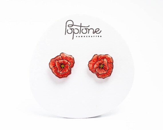 Red Poppy Earrings poppies poppy jewelry red flower stud | Etsy