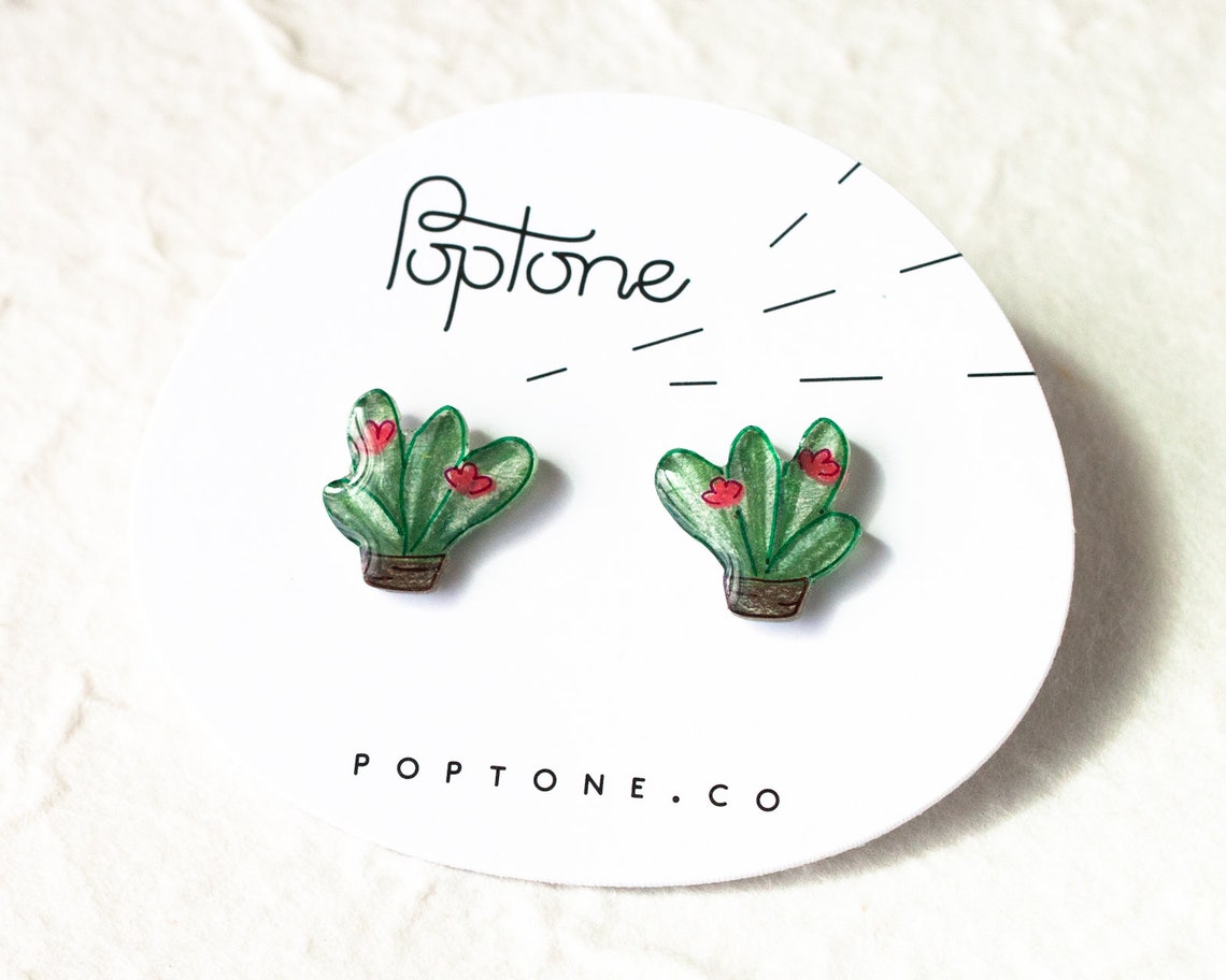 Tiny Plant Earrings Potted Succulent Stud Earrings Nature - Etsy
