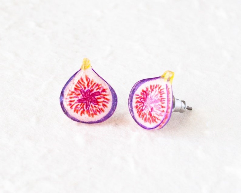 Fig Earrings / Fig Fruit Studs / Food Jewelry / Fig Fruit / Vegan ...