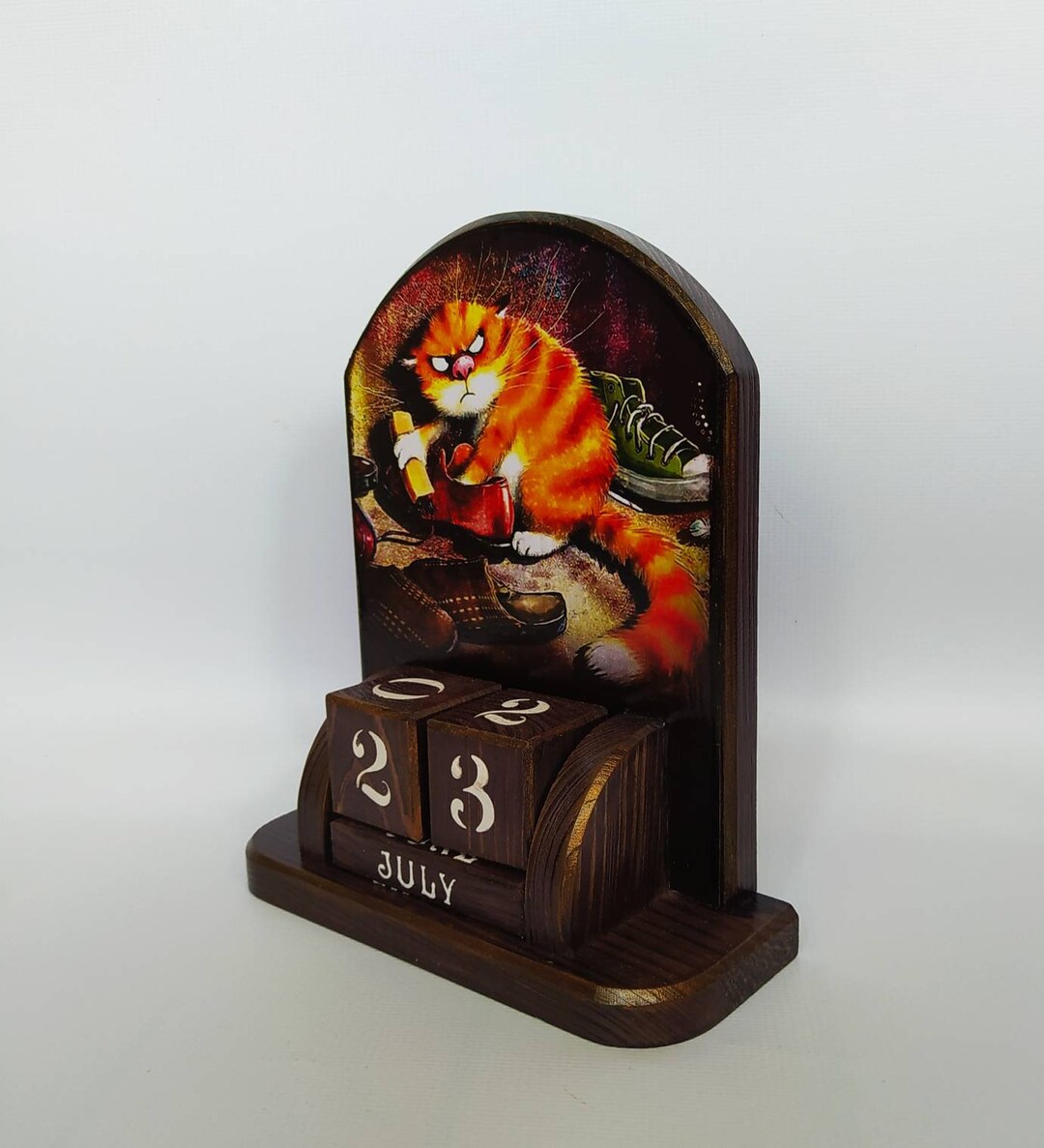 Wooden Calendar With Cat in Dark Brown - Etsy