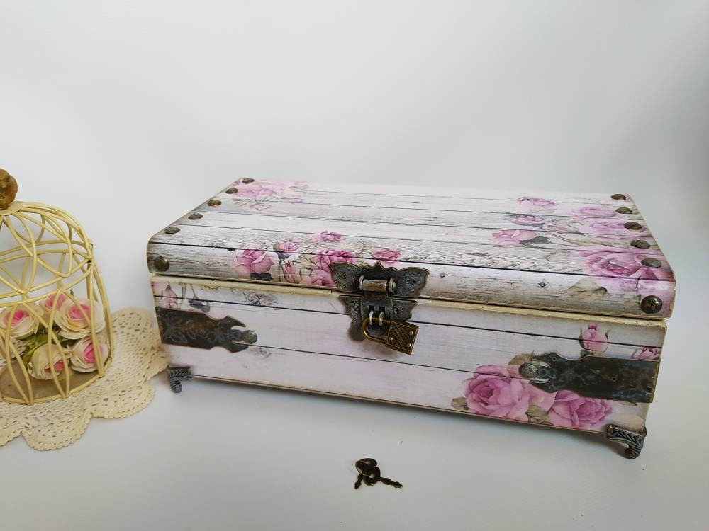 Chest Large Wooden Eco Gift Box in Shabby Chic With Lock - Etsy