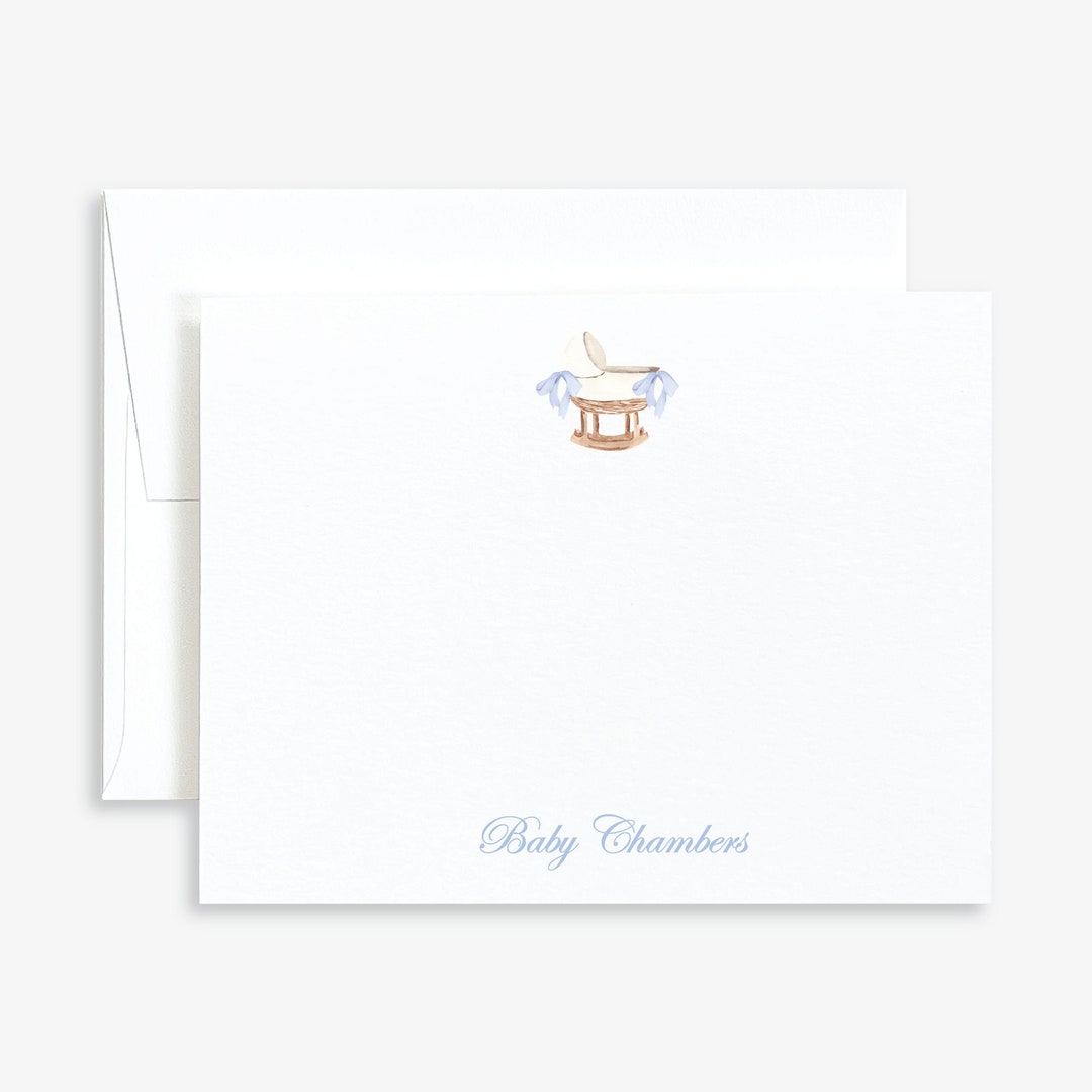 Personalized Baby Shower Stationery Bassinet Baby Note Cards Baby Boy ...