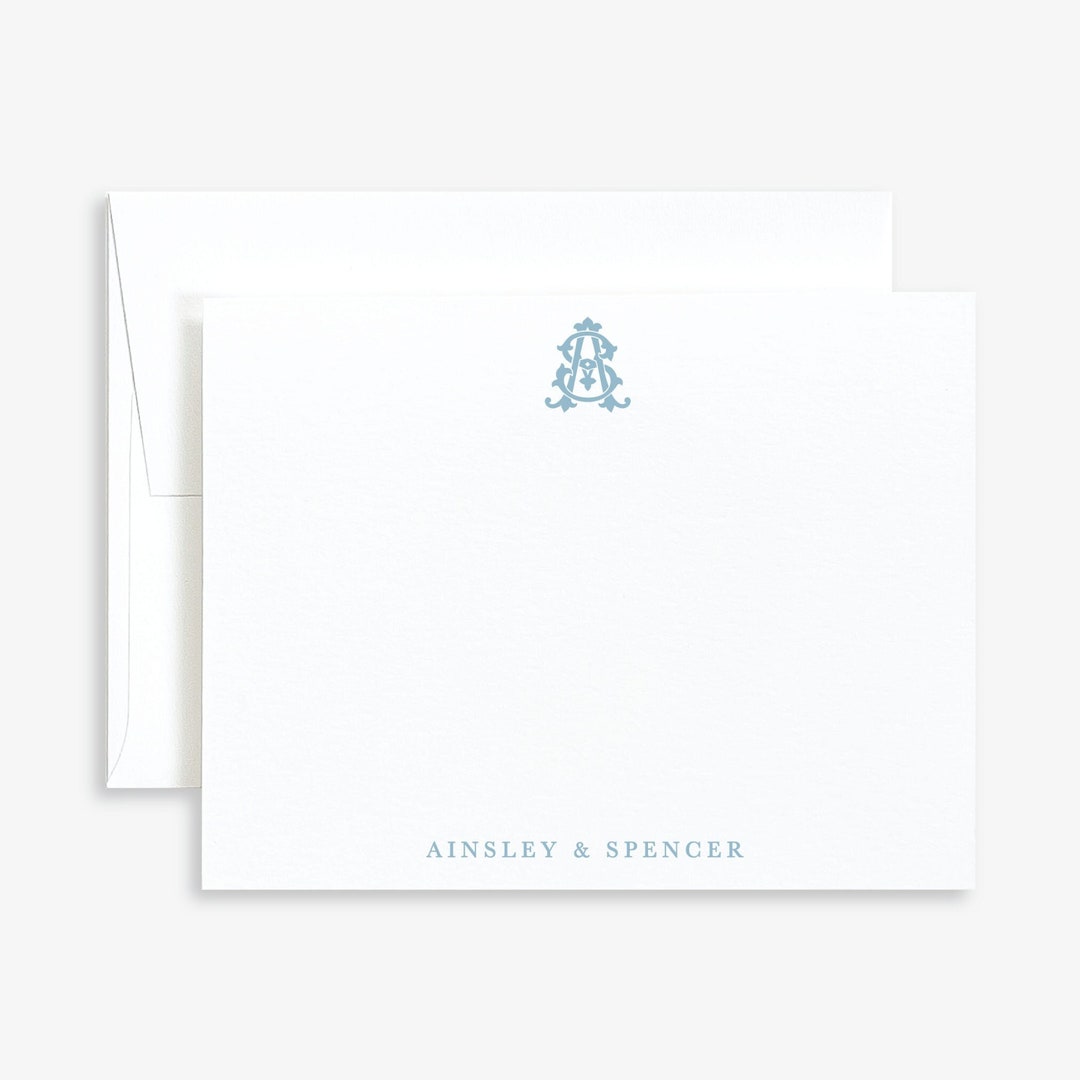 Personalized Monogram Note Cards Monogram Stationery Flat Note Card Set ...