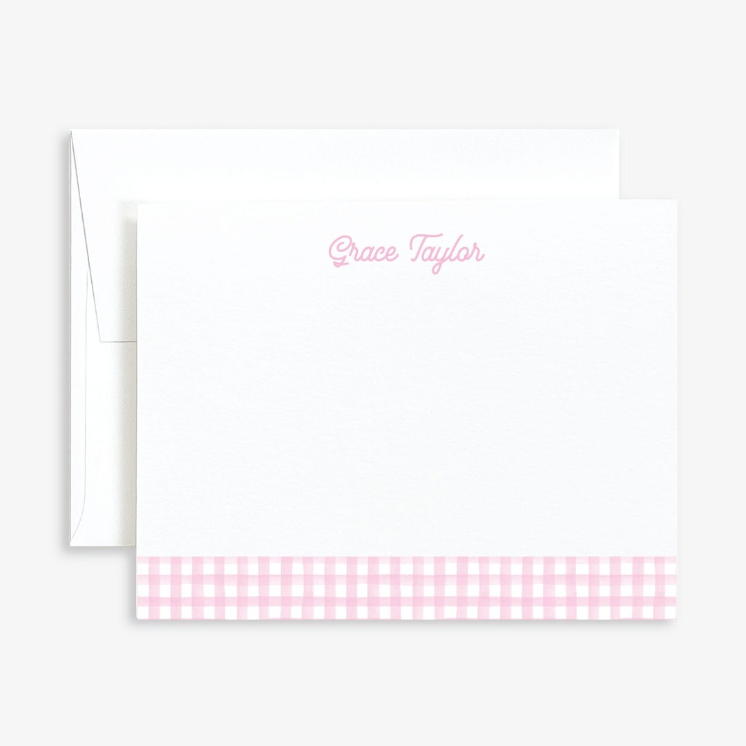 Pink Gingham Note Cards • Classic Girls Thank You Notes • Kids ...