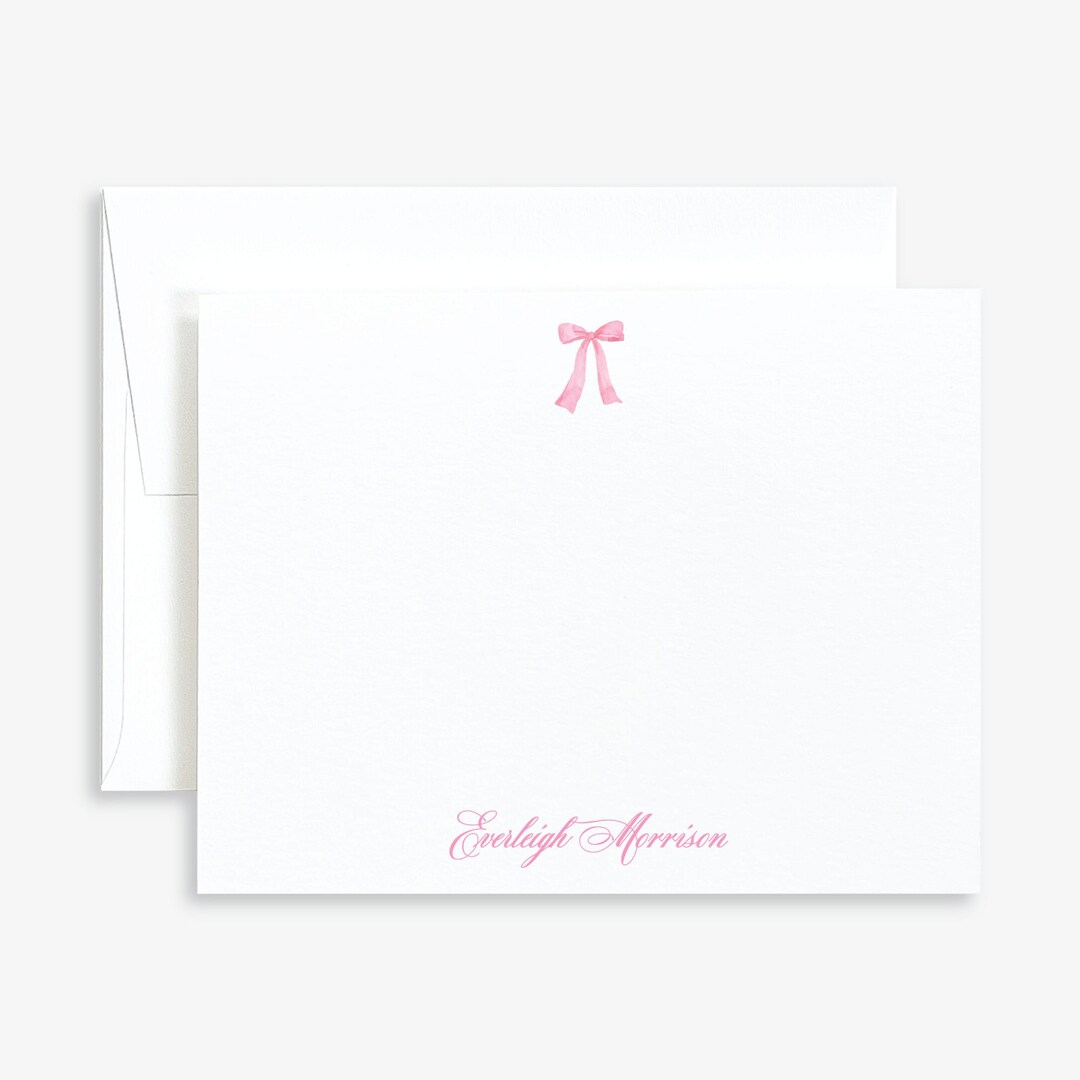 Pink Watercolor Bow Stationery Personalized Girls Note Cards Pink Bow ...