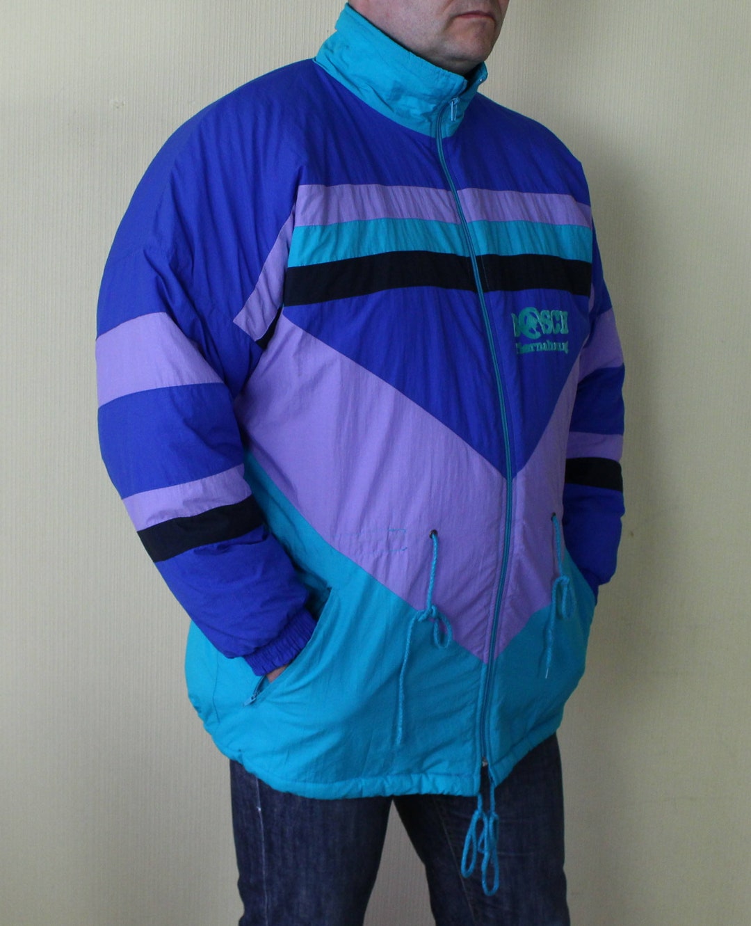 Vintage 90s Winter Jacket Multicolor Blue Turquoise Blue Purple Ski ...