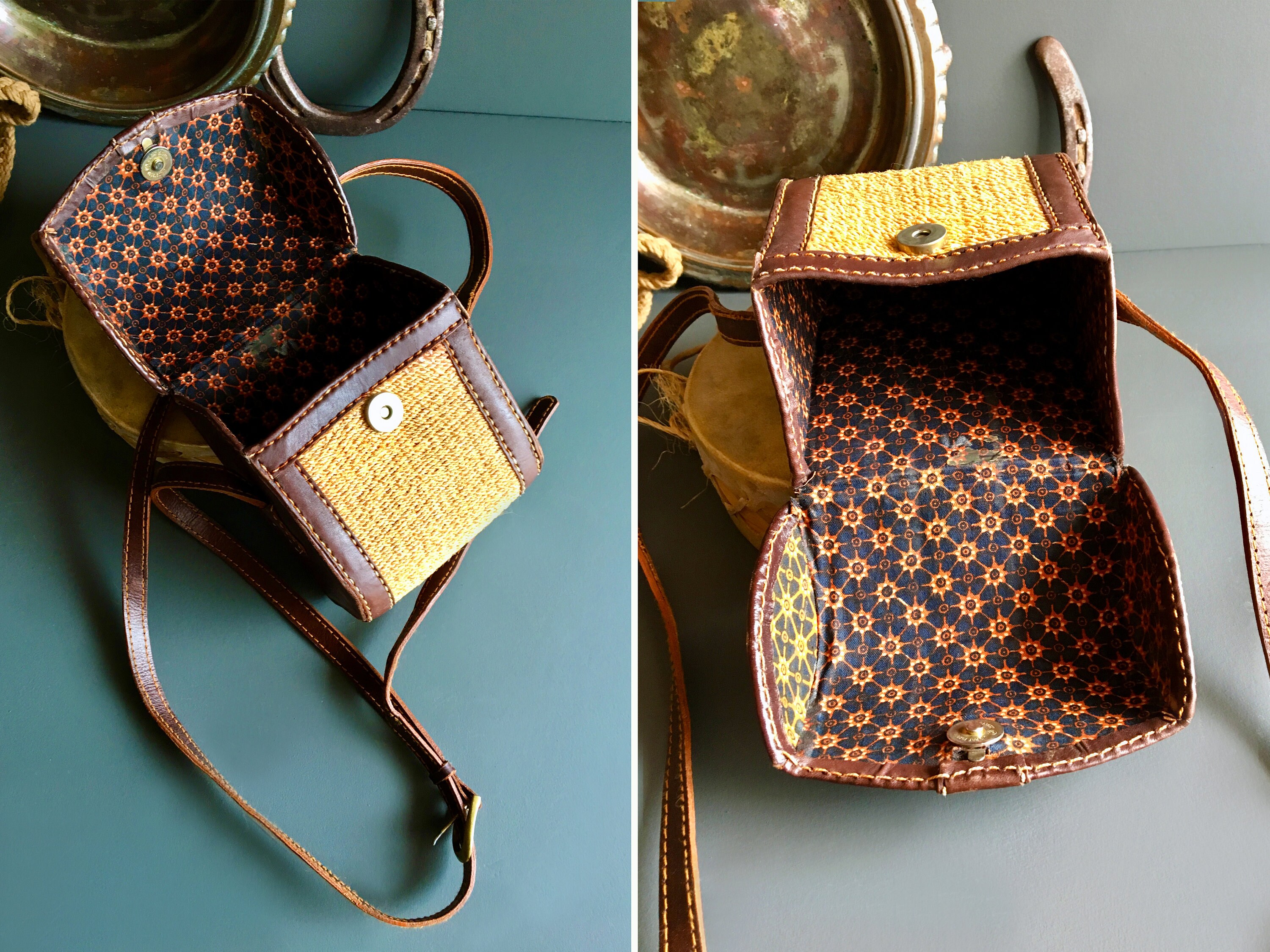 Vintage Boho Retro Leather and Fabric Camera Bag / Crossbody | Etsy