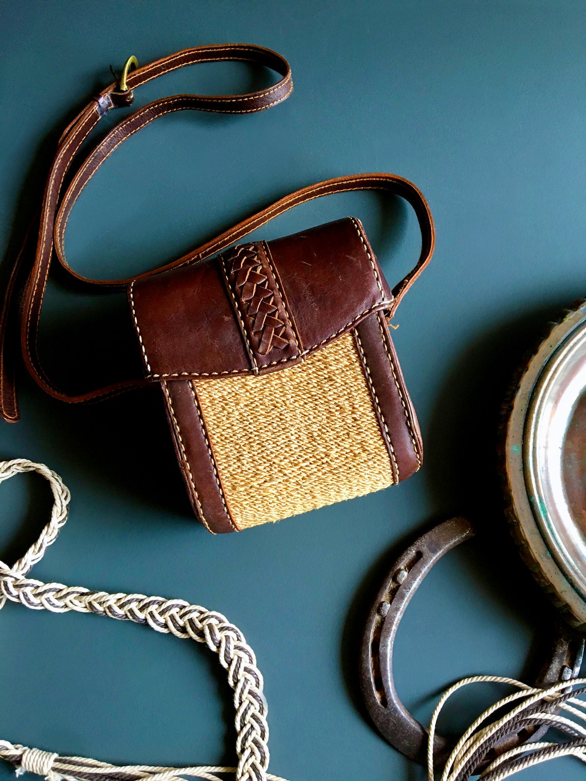 Vintage Boho Retro Leather and Fabric Camera Bag / Crossbody | Etsy