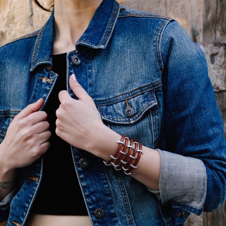 The Defender Bold and Edgy Statement Leather and Silver Cuff Bracelet ...